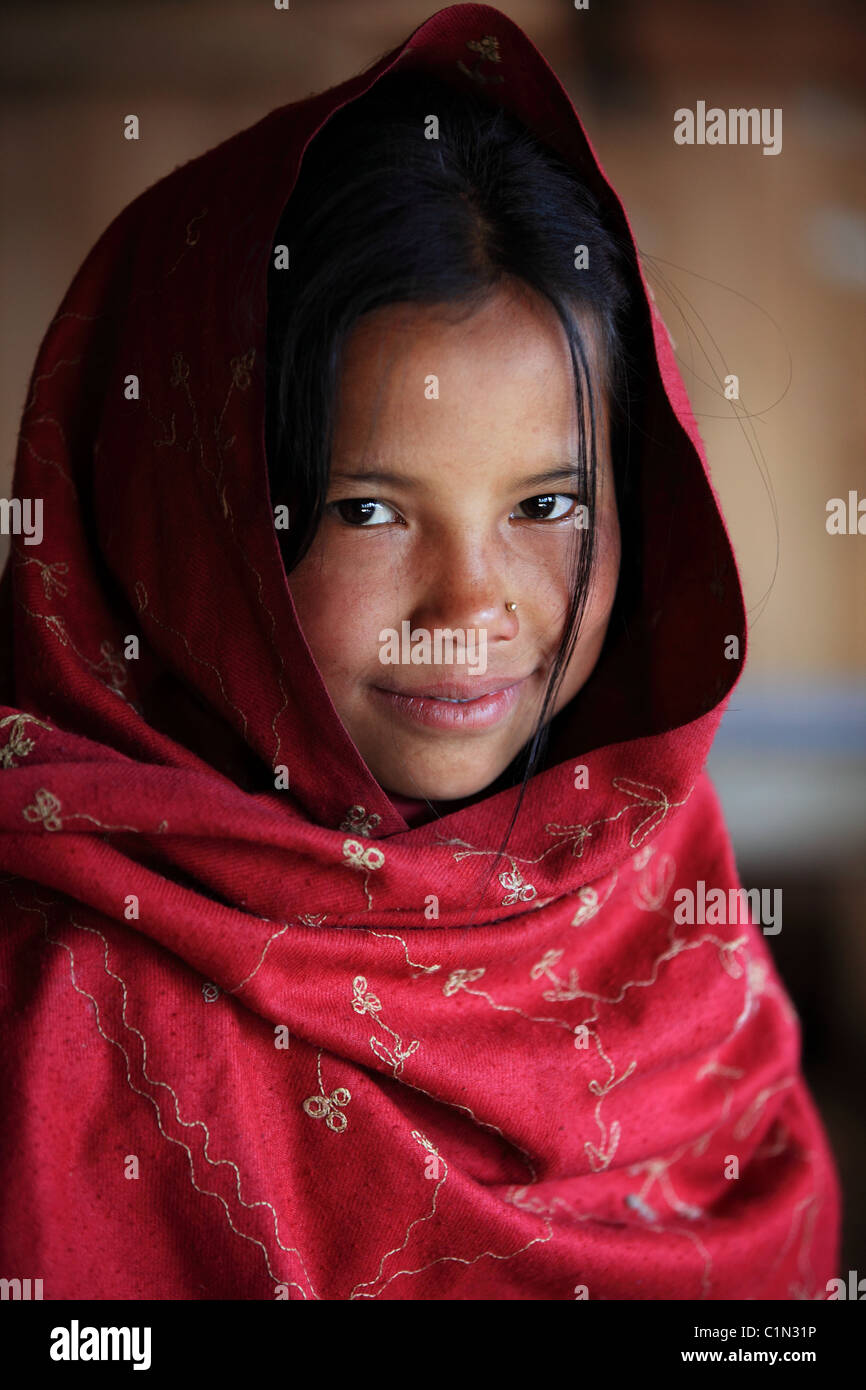 Nepali girl in a Himalaya Nepal Stock Photo - Alamy