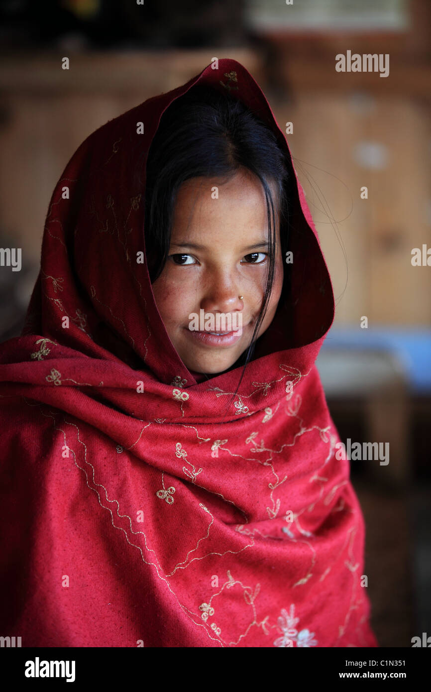 Nepali girl in a Himalaya Nepal Stock Photo - Alamy