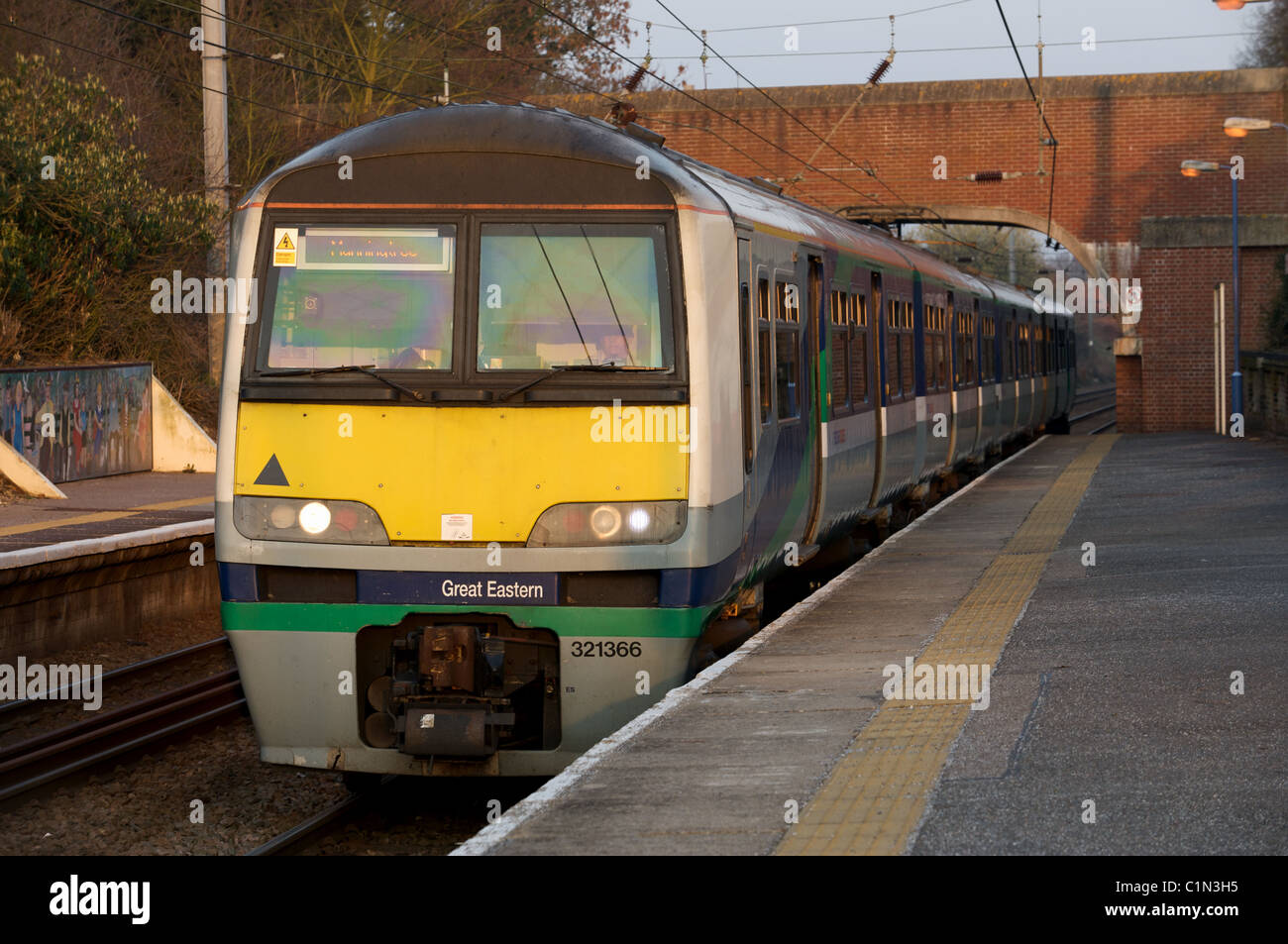 Great Eastern passenger train at Wrabness on the branch line between ...