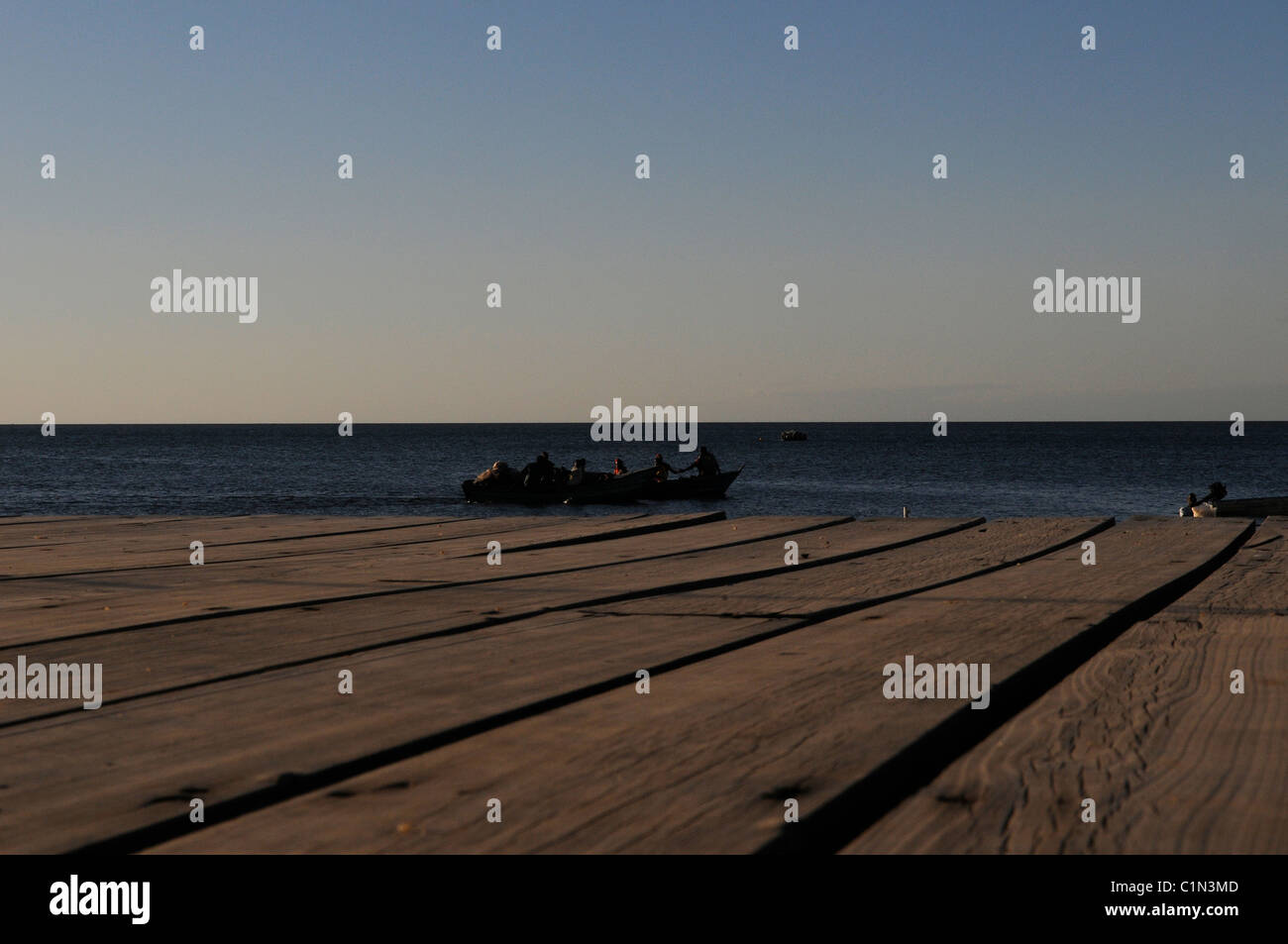 People boating in Lake Malawi also known as Lake Nyasa in Tanzania and ...