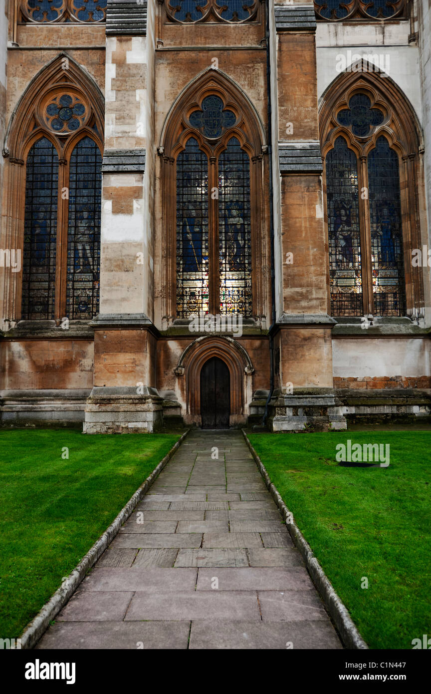 Detail of the lawns and the abbey building at Westminster Abbey, London ...