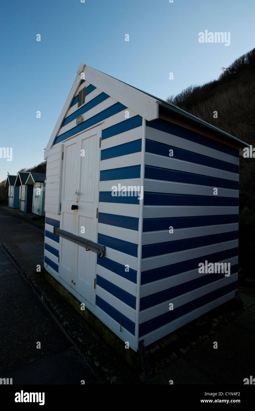 Blue white striped beach huts hi-res stock photography and images - Alamy