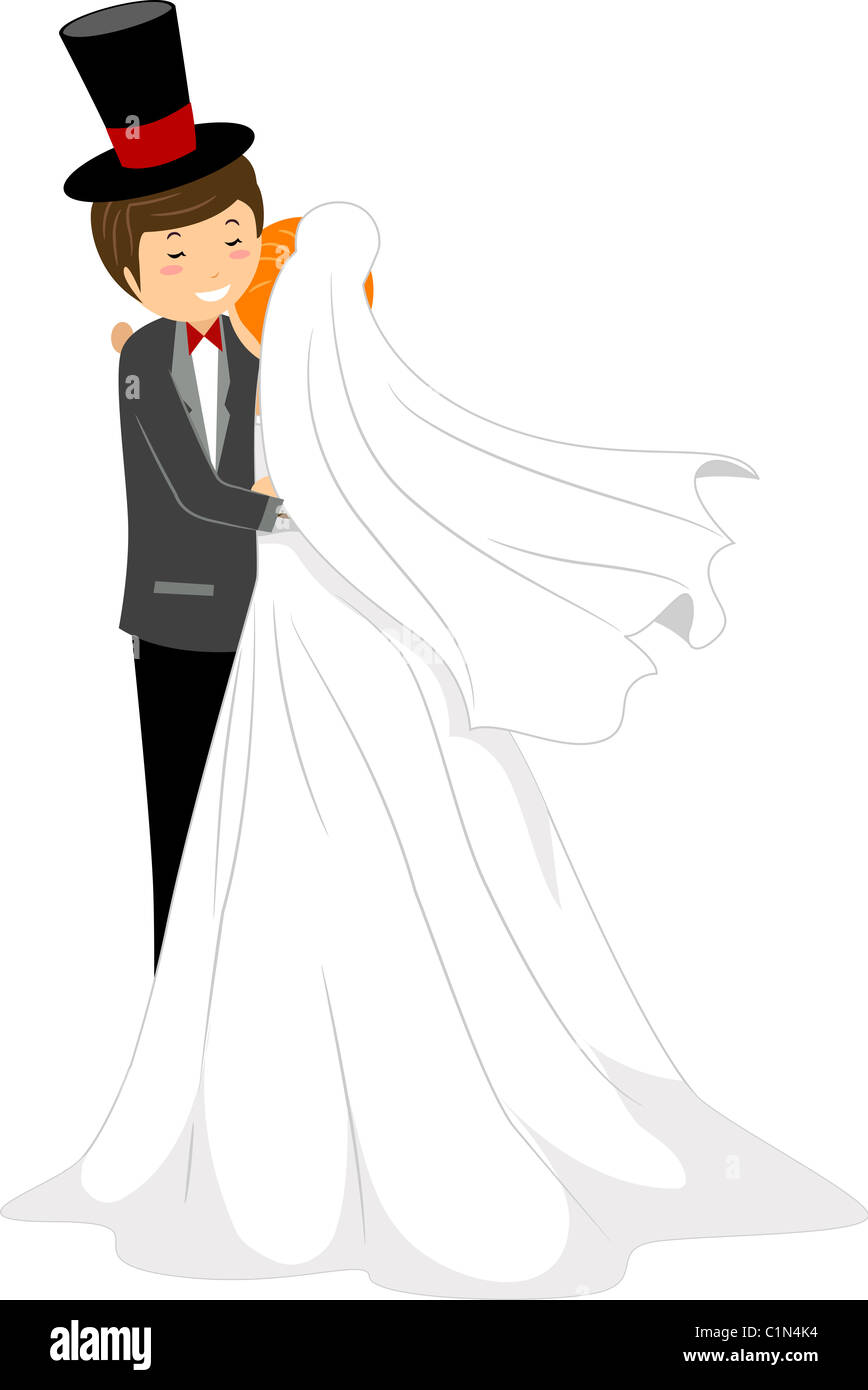 Illustration of a Bride Hugging Her Groom Stock Photo - Alamy