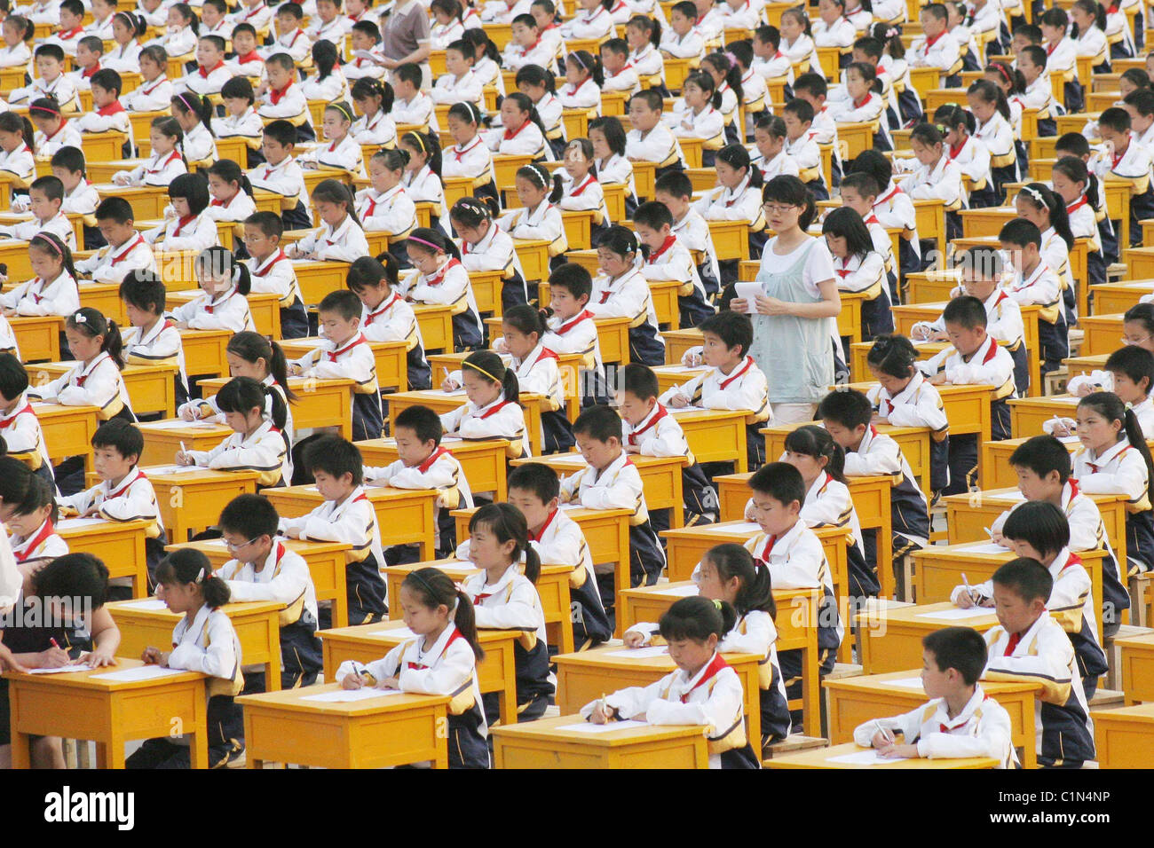 World's largest classroom A sea of school pupils take part in a writing ...