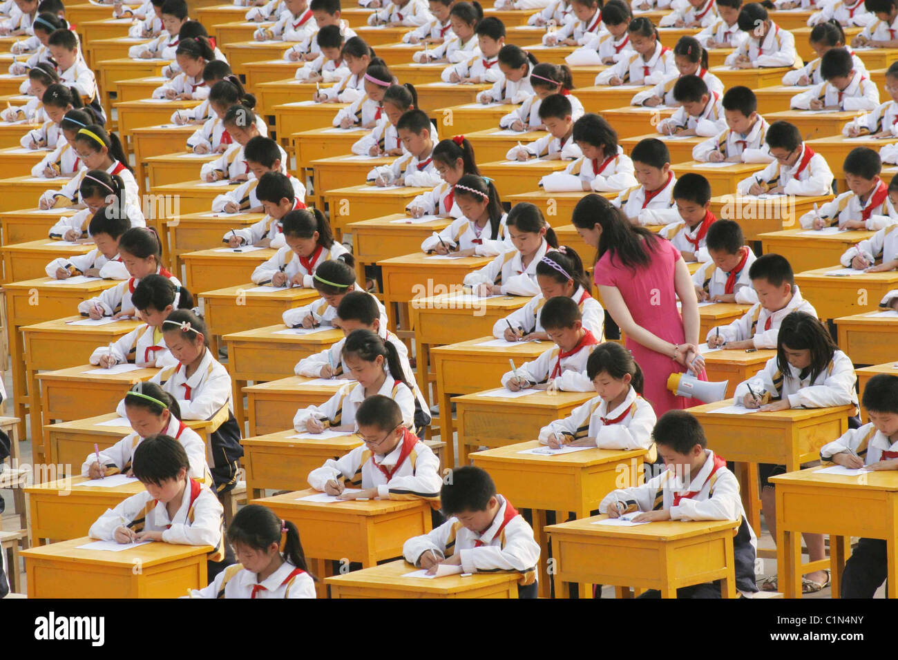 World's largest classroom A sea of school pupils take part in a writing ...