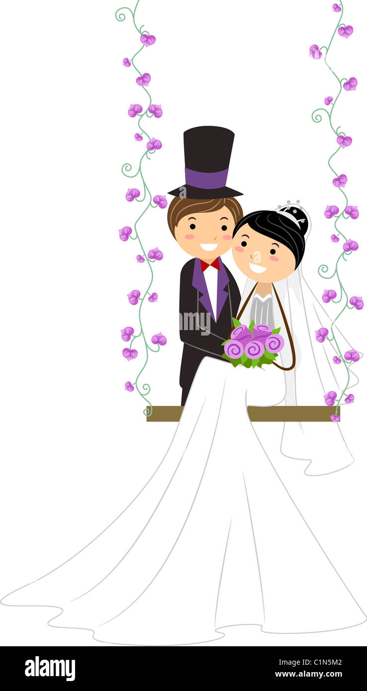 Illustration of a Bride Sitting on a Swing Stock Photo - Alamy