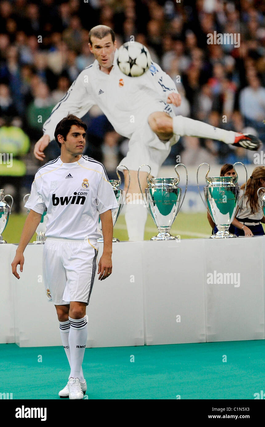 Kaka is greeted by 50,000 fans at the Bernabeu Stadium as he is ...