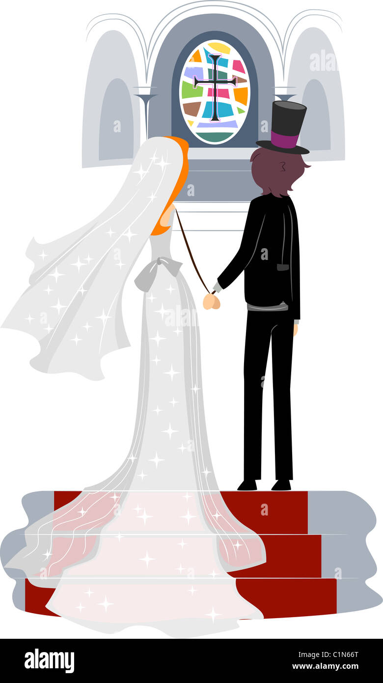 Illustration of a Newlywed Couple in a Church Stock Photo - Alamy