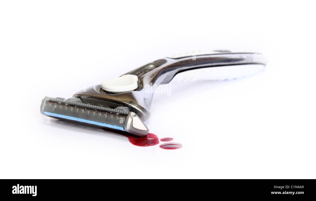 Razor depicted with blood drops on white background Stock Photo - Alamy