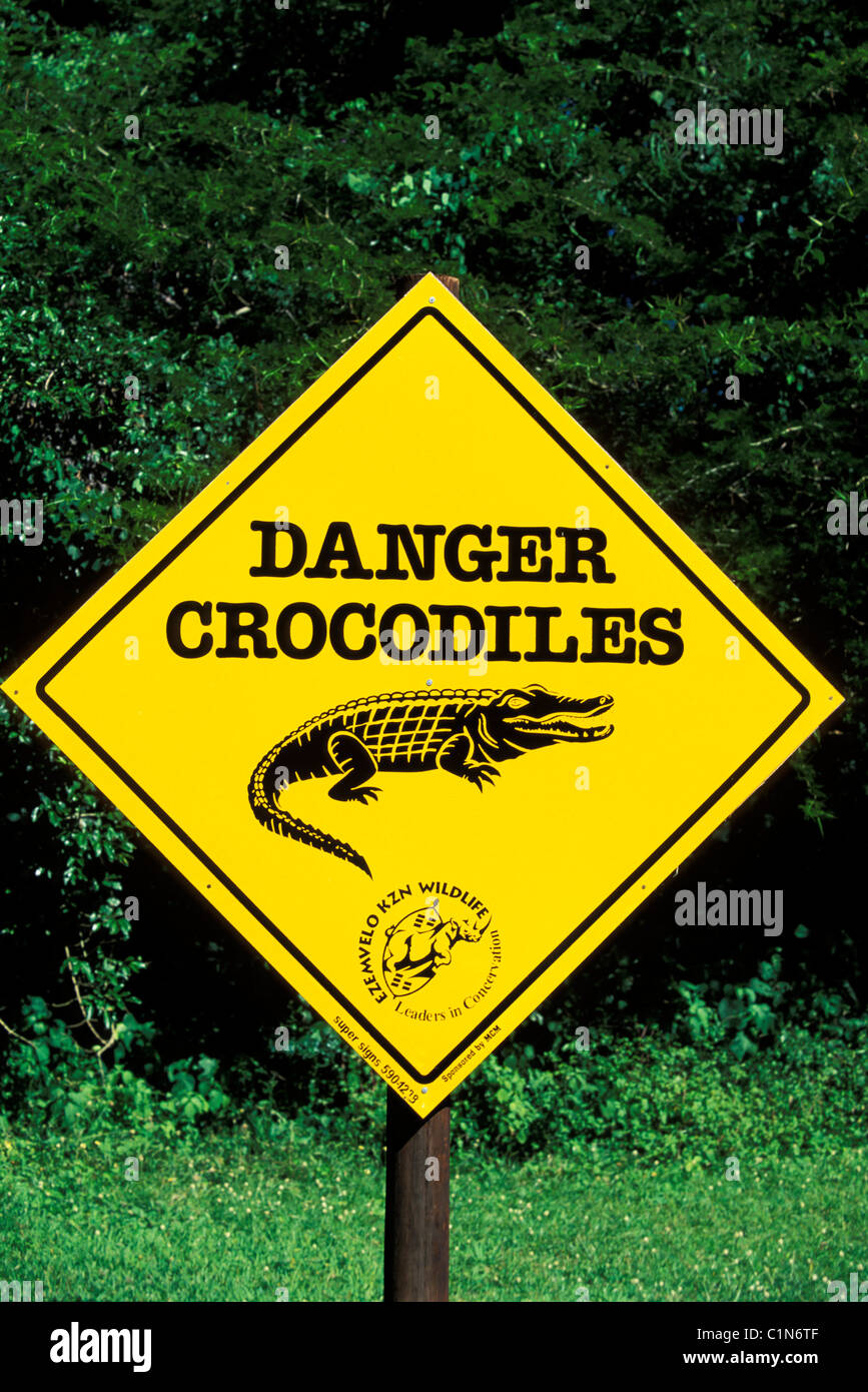 South Africa, Kwazulu Natal, Danger crocodiles sign Stock Photo - Alamy