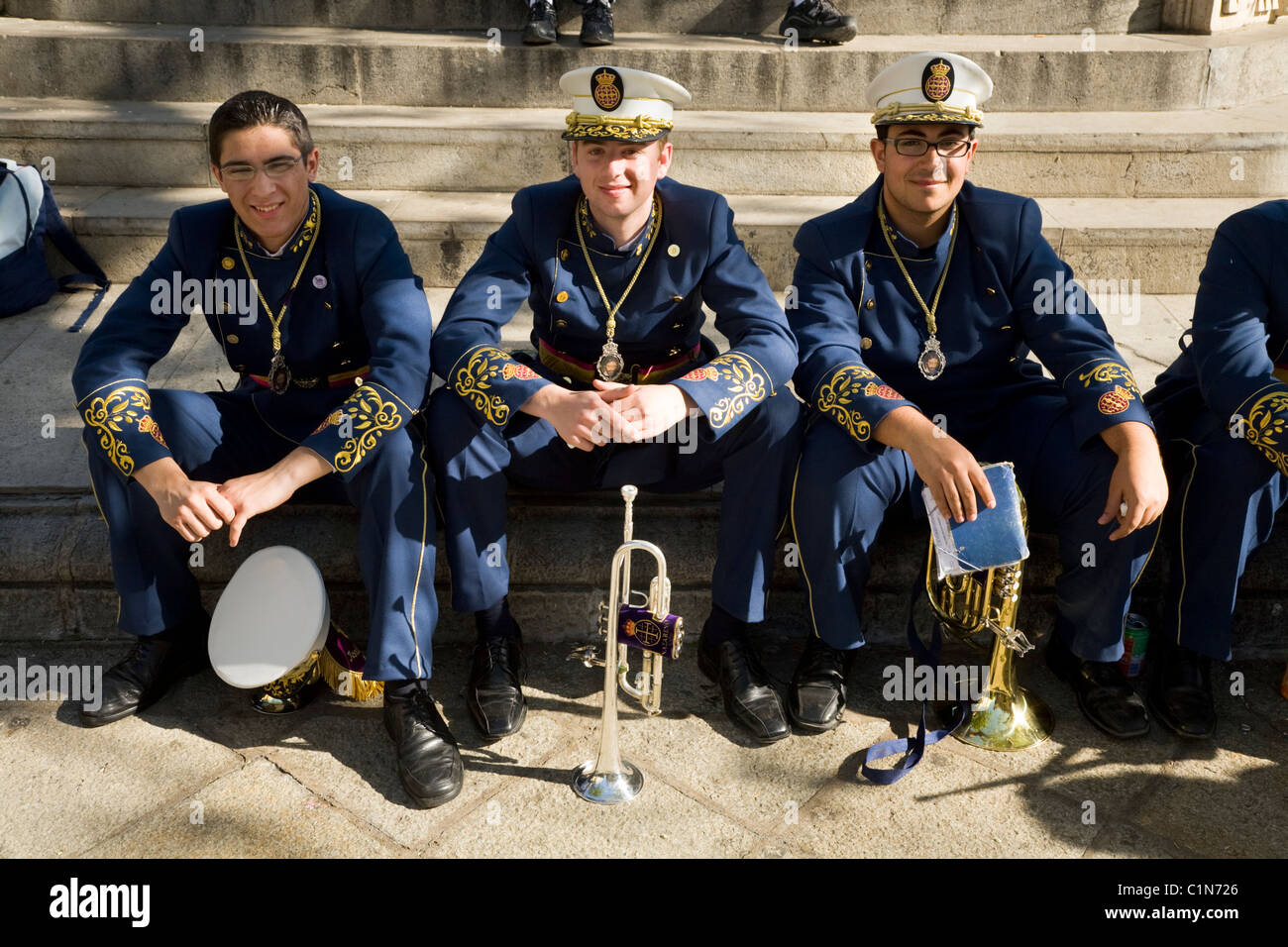 Brass band / bandsman / musician rest while taking part / performing in ...