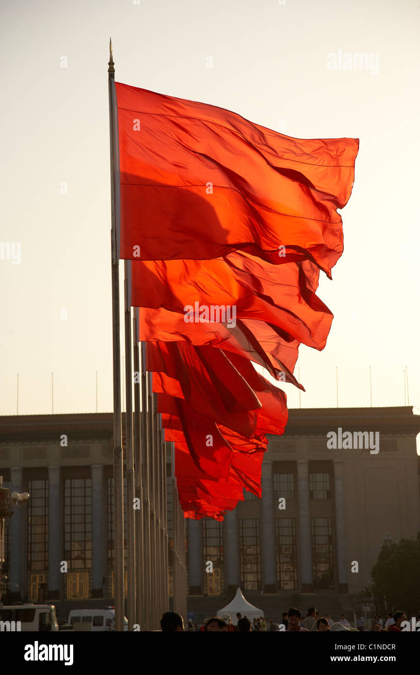 Red flags flying in Tiananmen Square Beijing China Stock Photo - Alamy