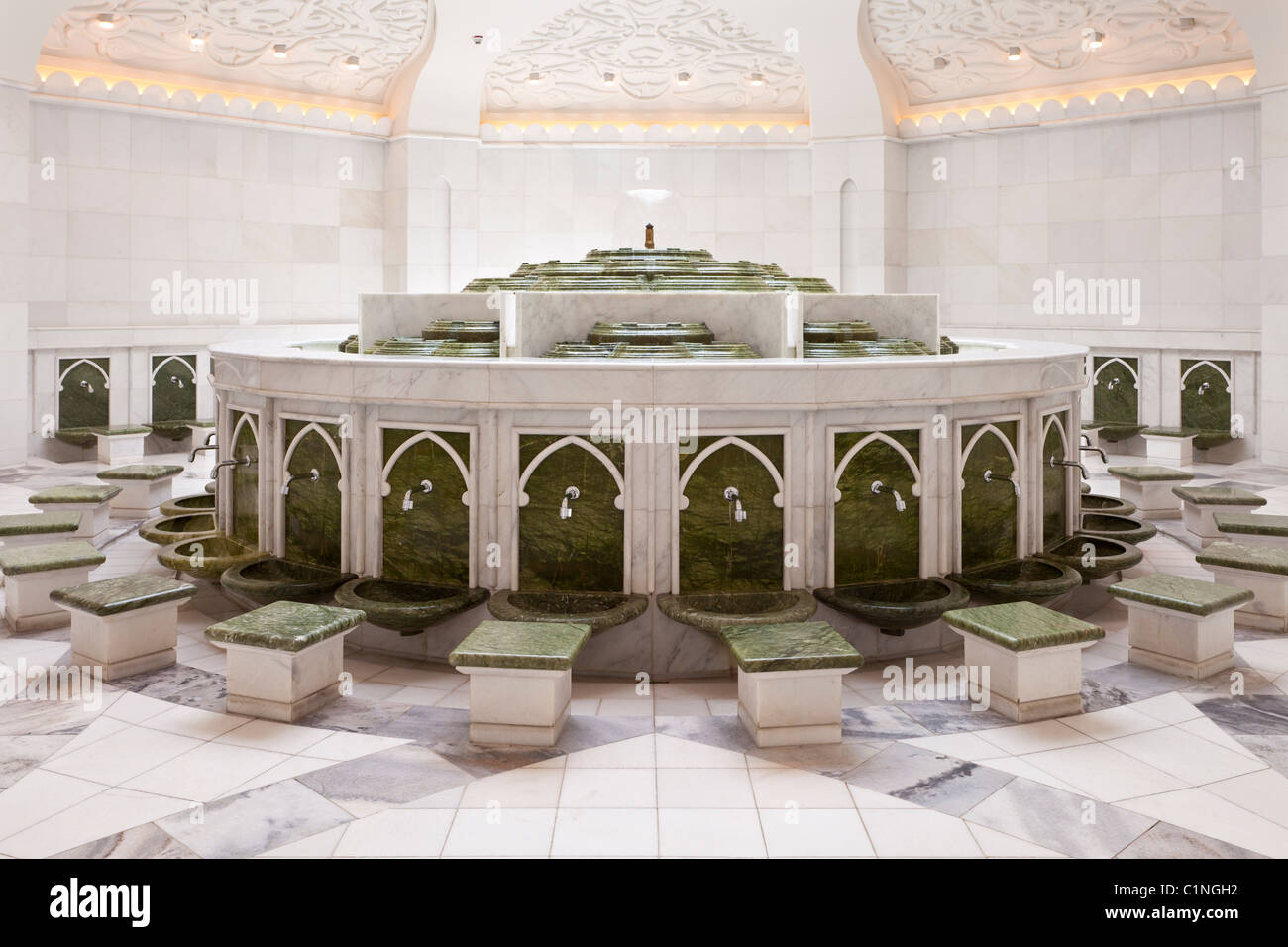 Ablution fountains and baths in the the Sheikh Zayed Grand Mosque in ...