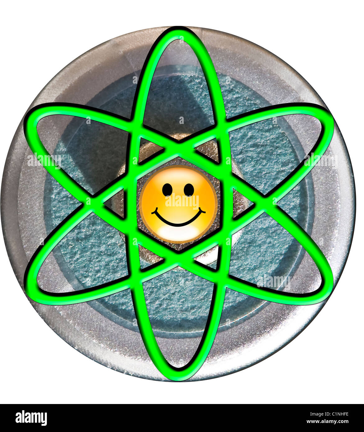 Atom symbol with smiley face nucleus over AA cell Stock Photo - Alamy