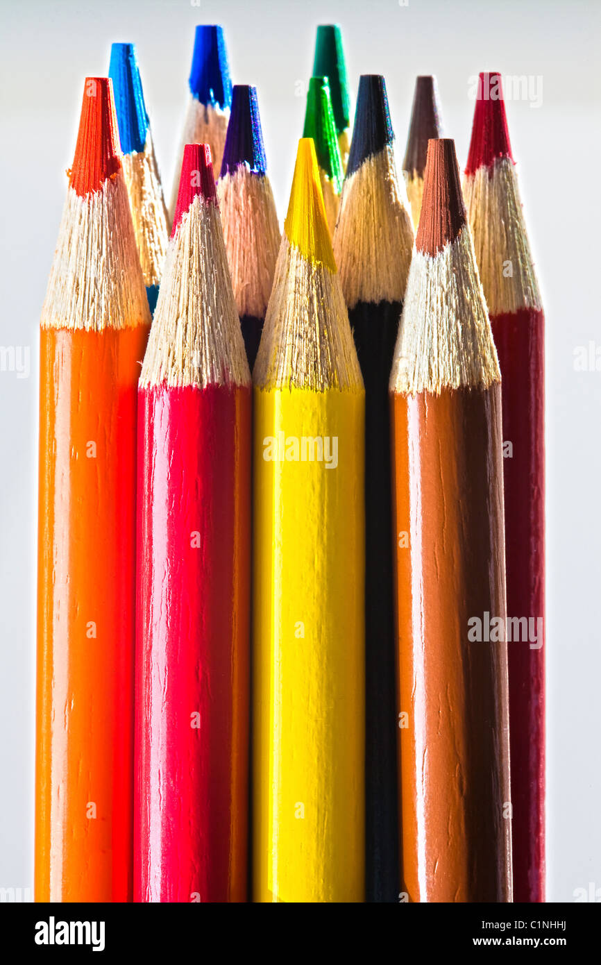 closeup of group of colored pencils on white background Stock Photo - Alamy