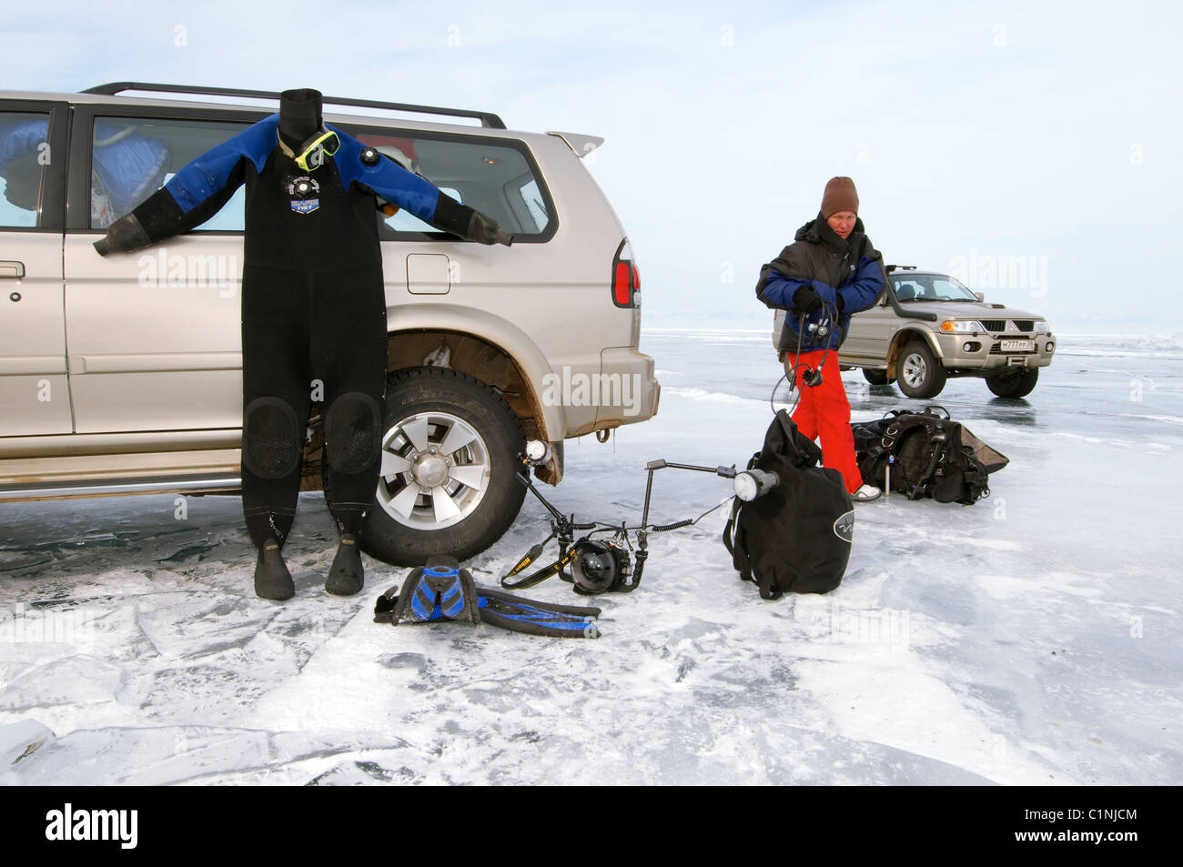 ice-diving, in lake Baikal, Siberia, Russia, island Olkhon Stock Photo ...