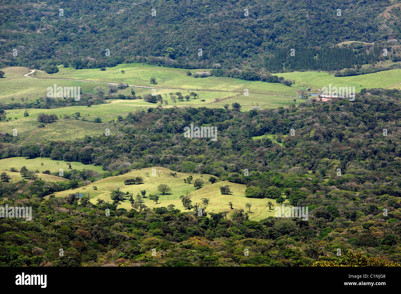 A view of ranch land in the valley between Cacao and Rincon de la Vieja ...