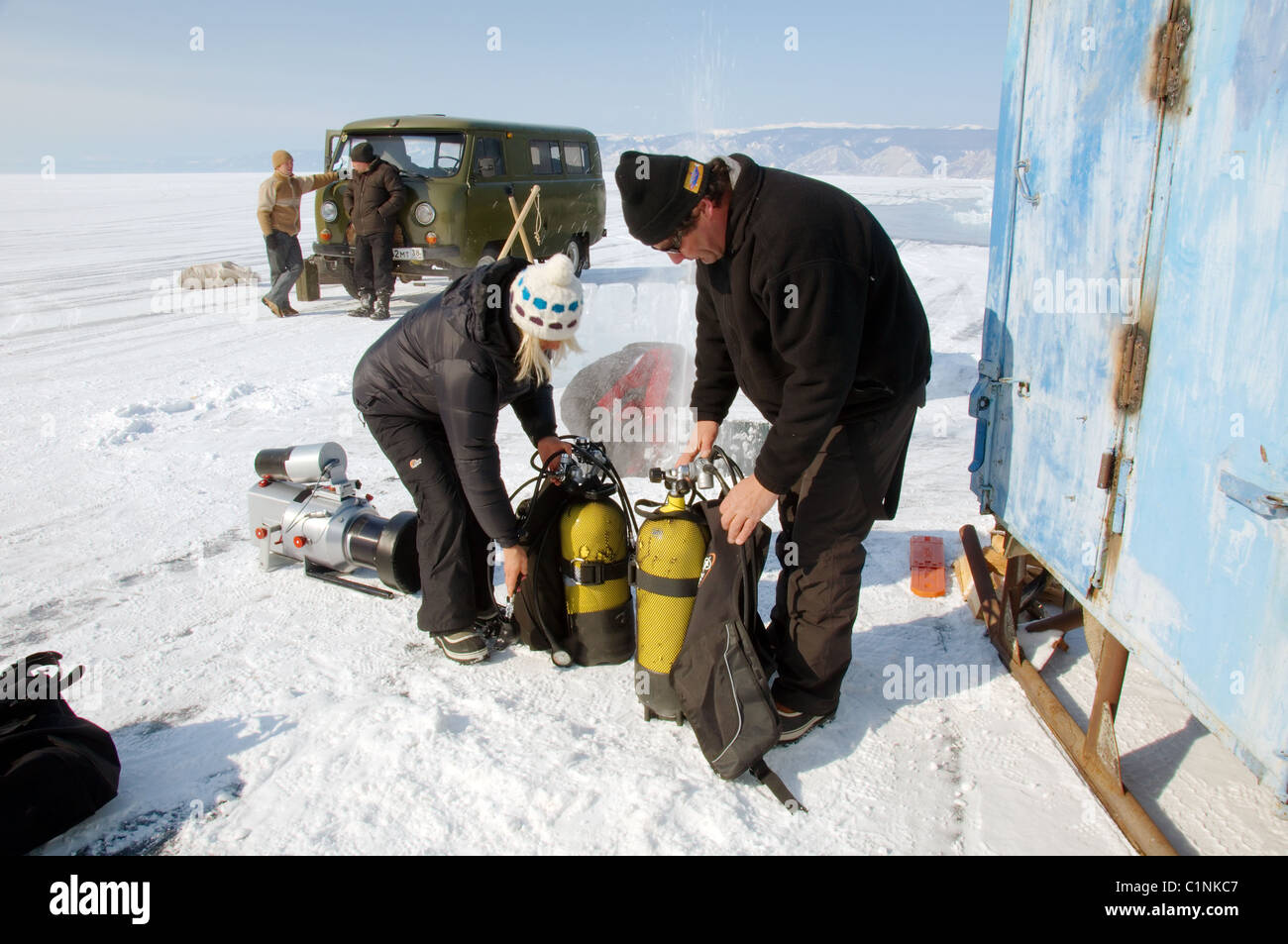ice-diving, in lake Baikal, Siberia, Russia, island Olkhon Stock Photo ...