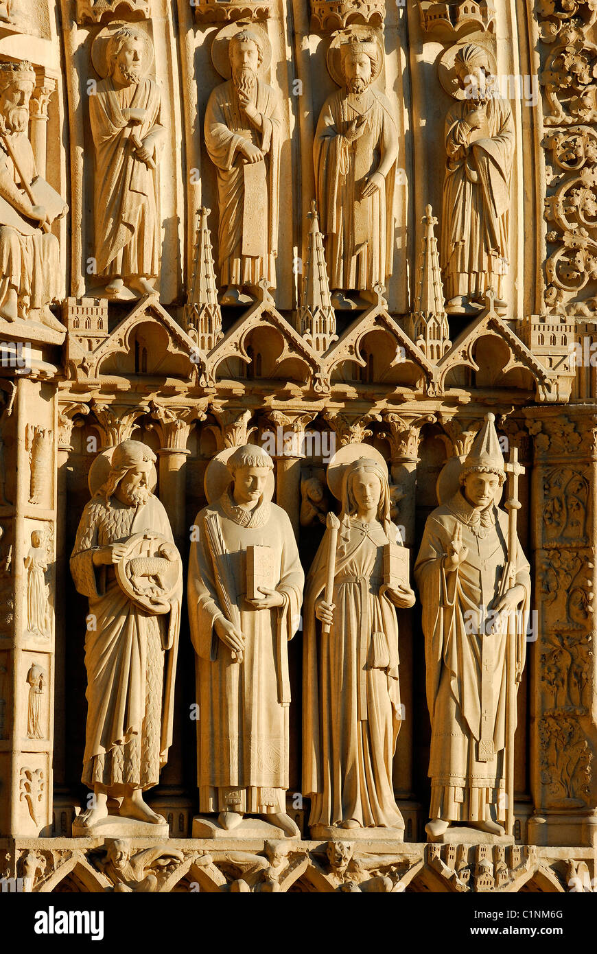 France, Paris, cathedral Notre Dame, detail of the facade Stock Photo ...