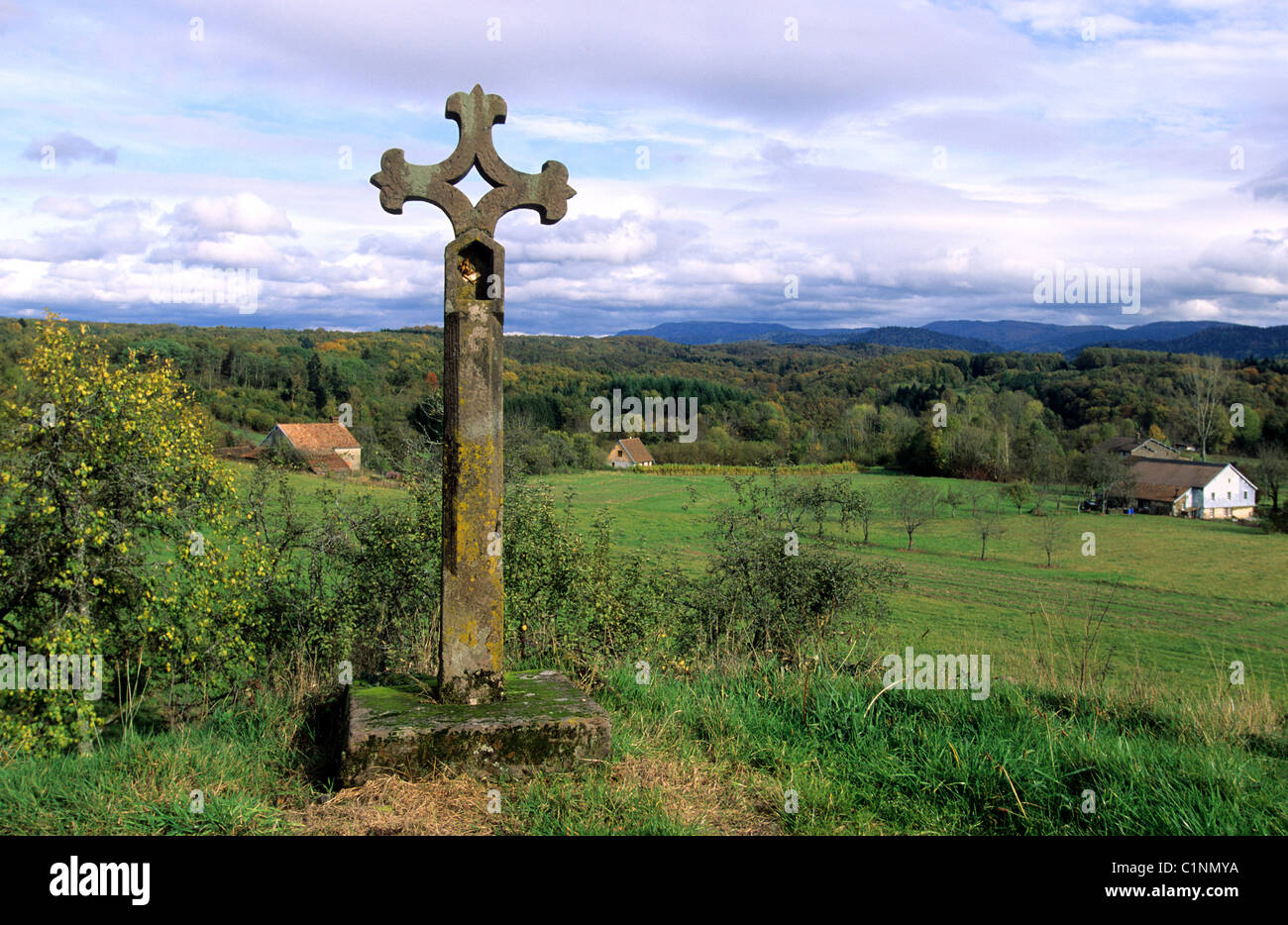 France, Haute Saone, Mille Etangs (thousand ponds), Mellay cross Stock ...