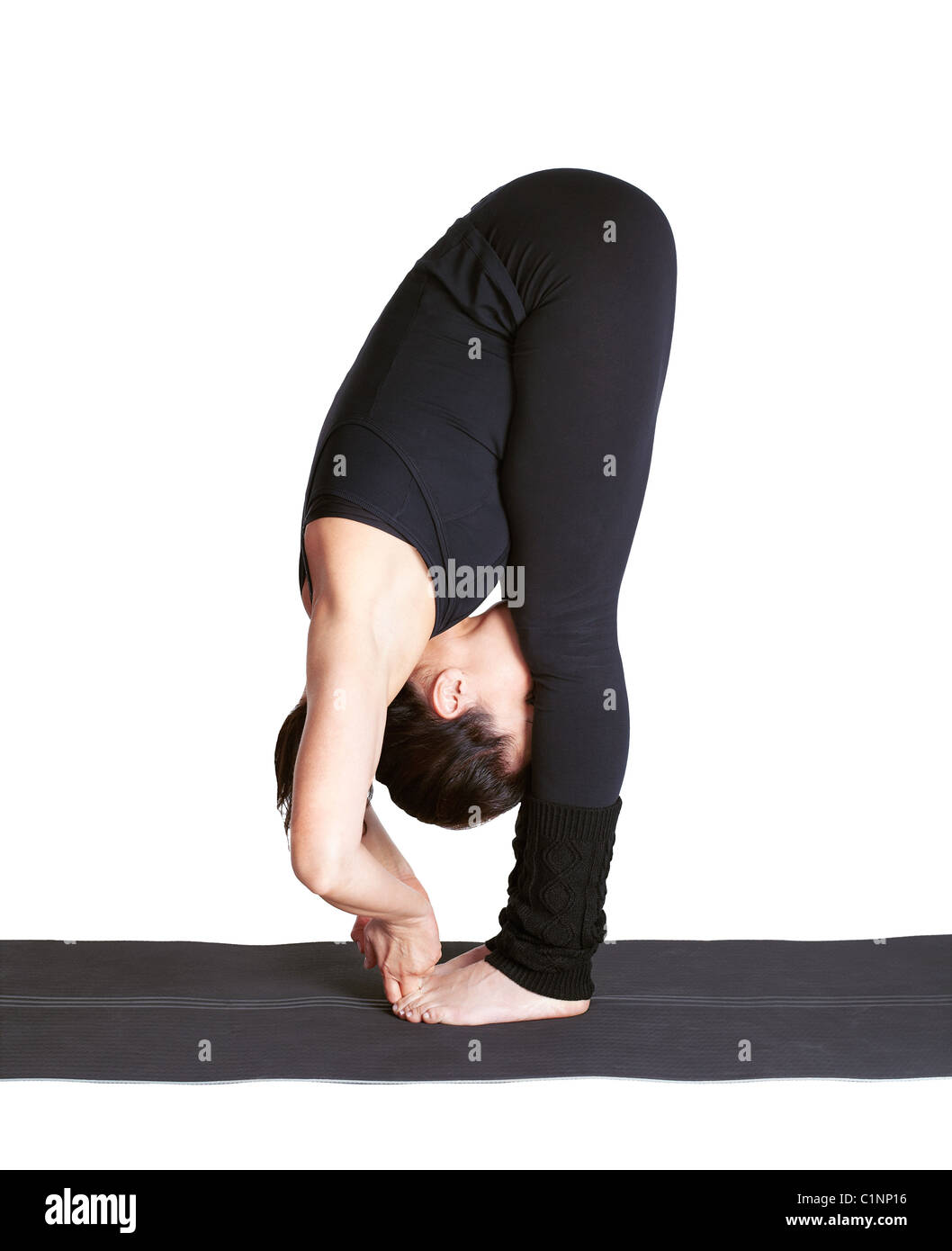 full-length portrait of beautiful woman working out yoga excercise ...