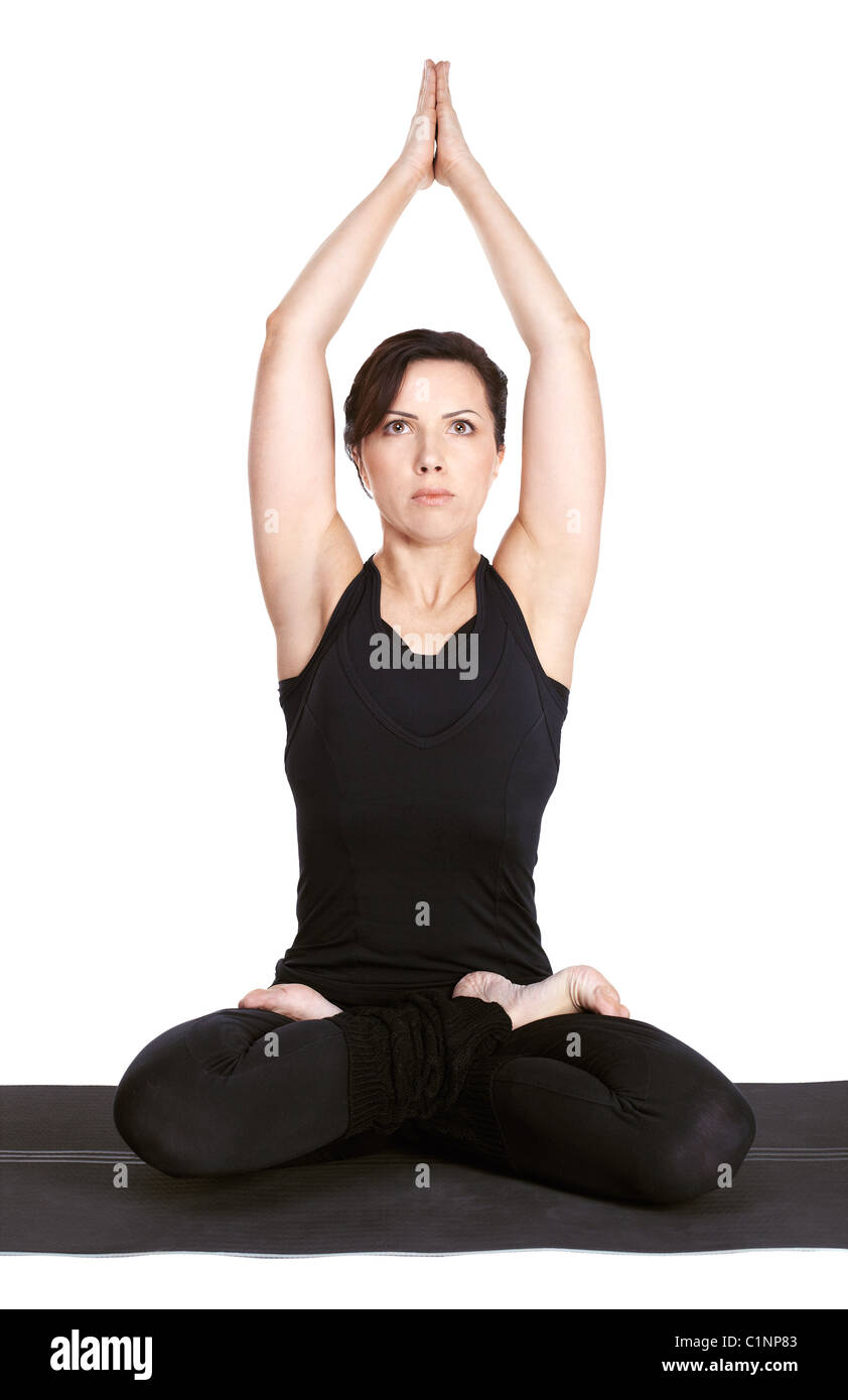 full-length portrait of beautiful woman working out yoga excercise ...