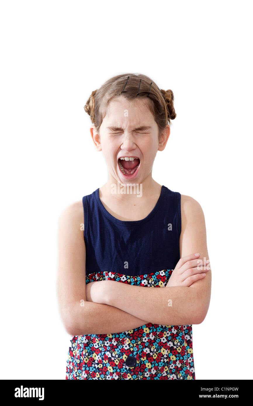 Yawning child with eyes closed isolated on white Stock Photo - Alamy