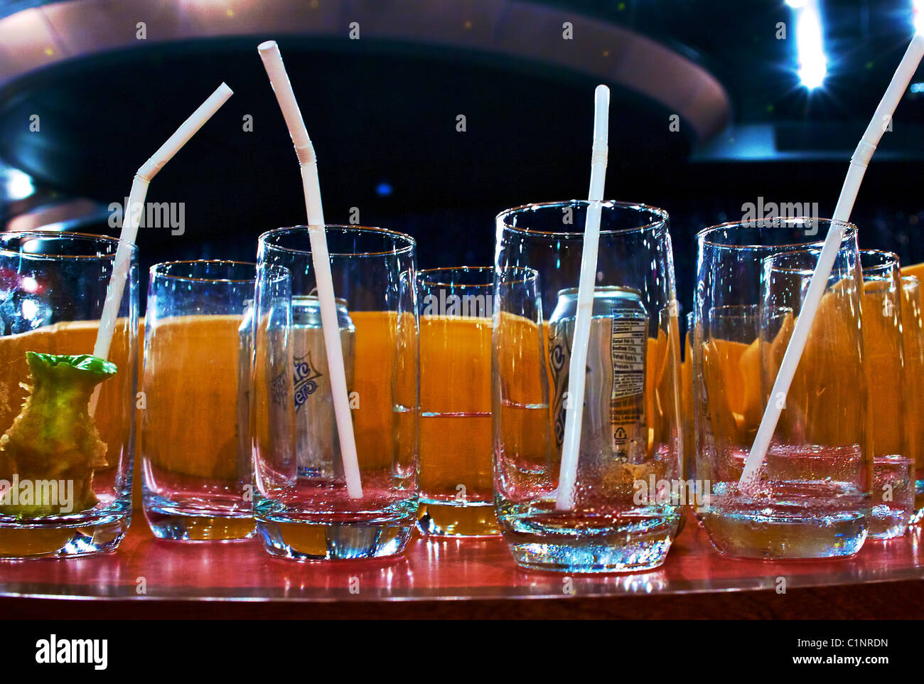 old drink glasses empty and waiting for cleanup Stock Photo - Alamy