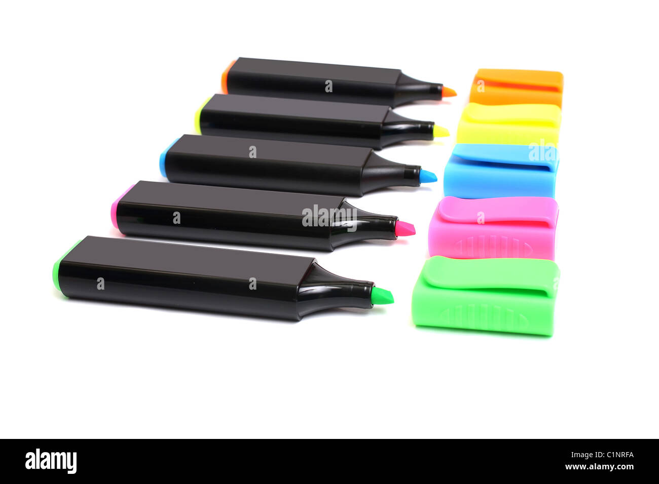colors plastic markers isolated on white background Stock Photo - Alamy