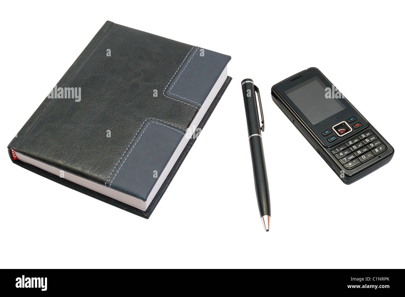 notebook, pen and phone isolated on white background Stock Photo - Alamy