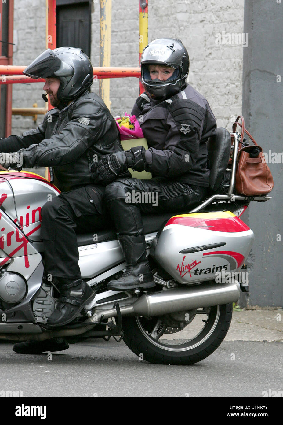 Fern Britton leaving ITV studios on a Virgin 'limobike' after ...