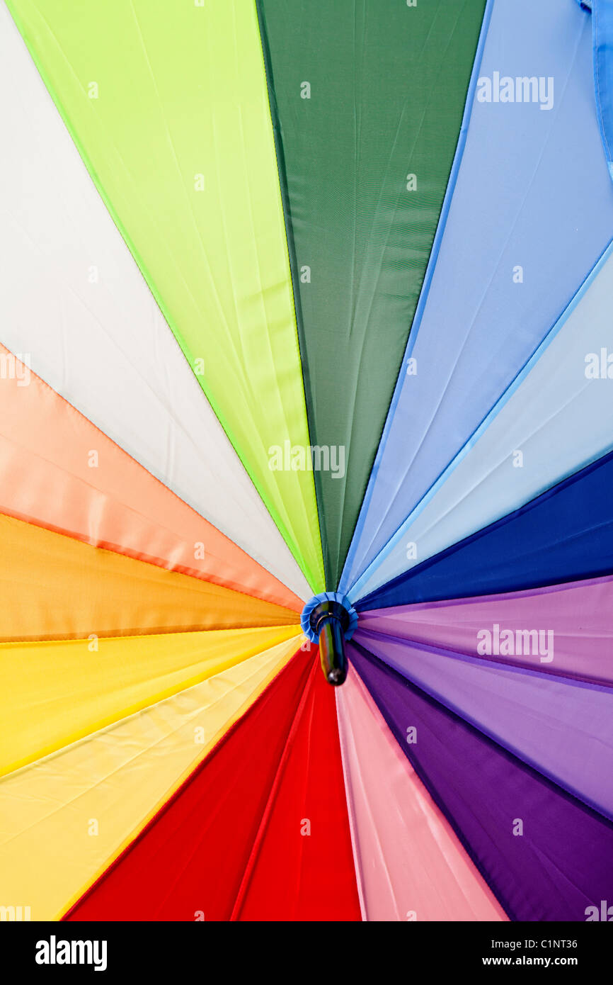 Underside of a colorful beach umbrella, useful as a background texture ...
