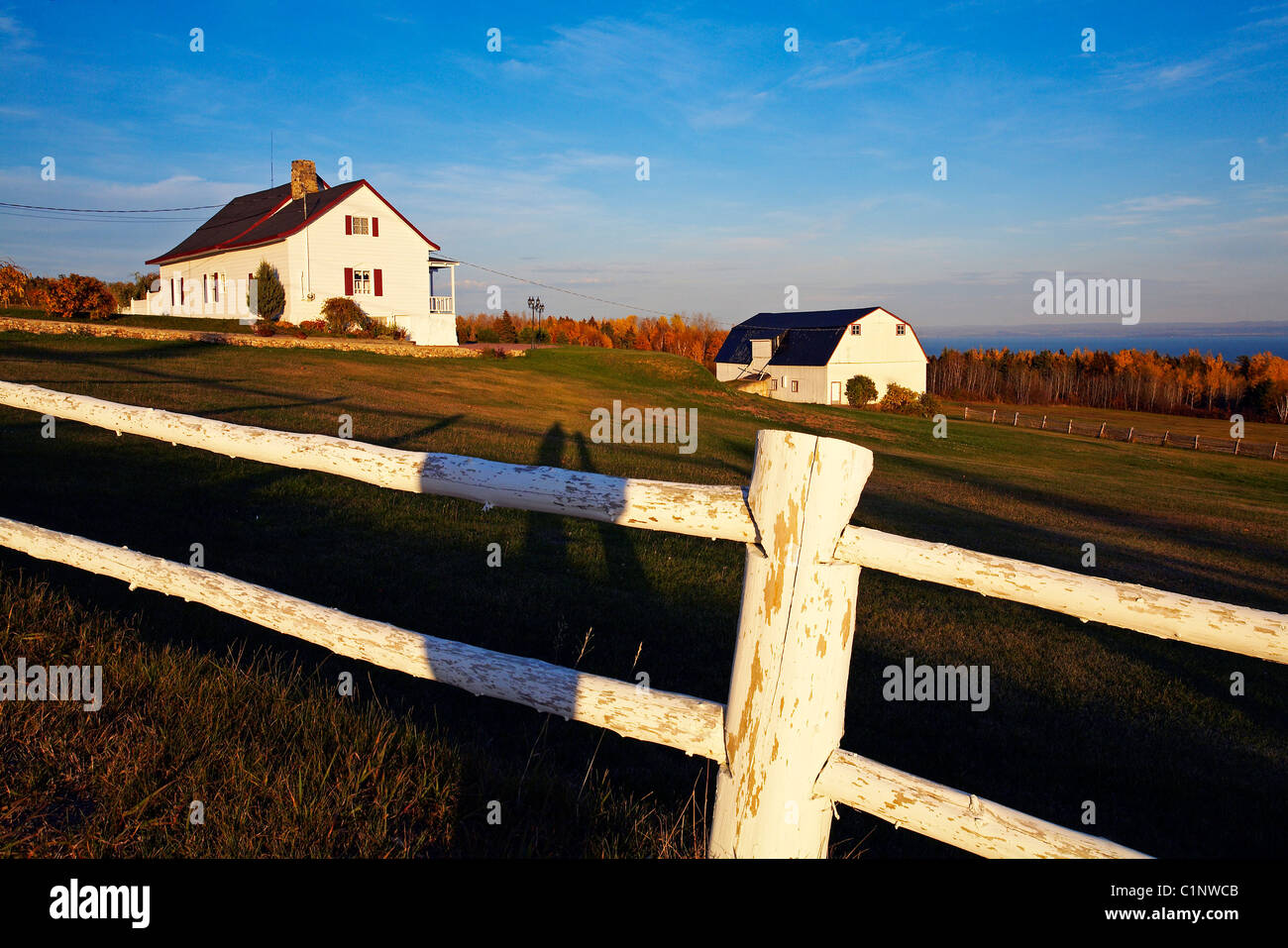 Canada, Quebec Province, Charlevoix, Saint-Irenee, farm overlooking ...