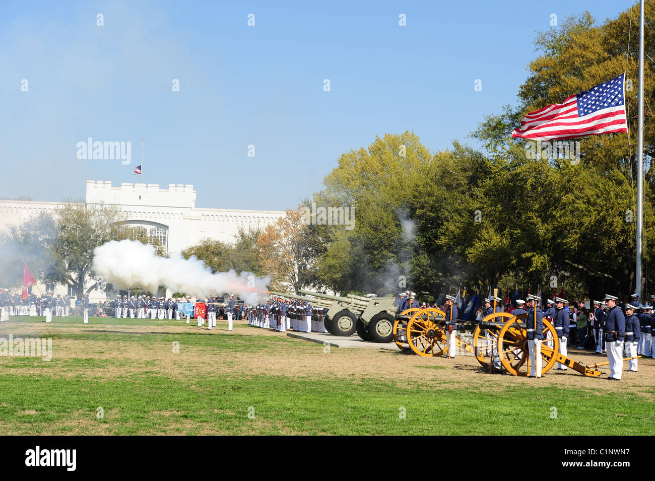 Cannon salute during Friday afternoon parade at The Citadel Stock Photo ...