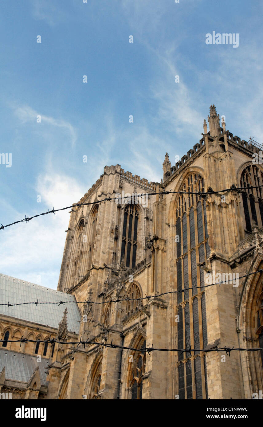 Barbed wire in focus, with York Minster in the background. - Copyright ...