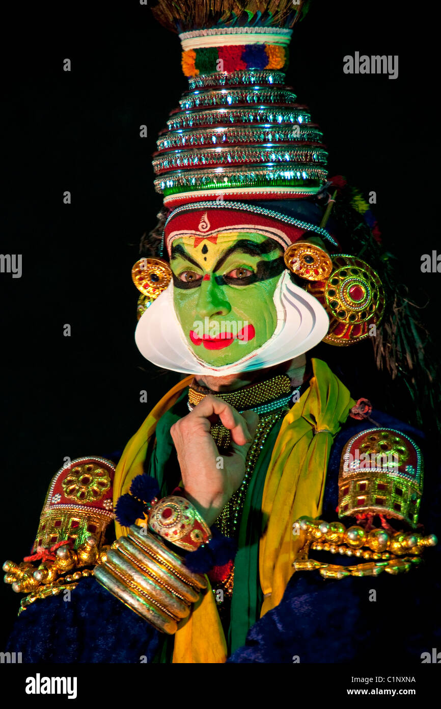 Traditional Kathakali performer with green make-up known as a pacha ...