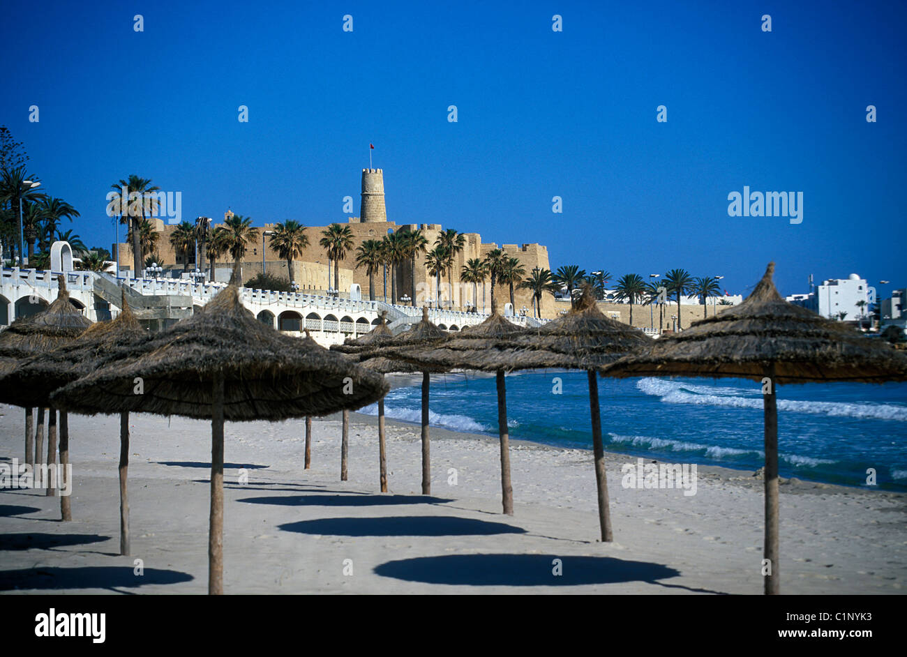Tunisia, Monastir, beach and Ribet fortress in the background Stock ...