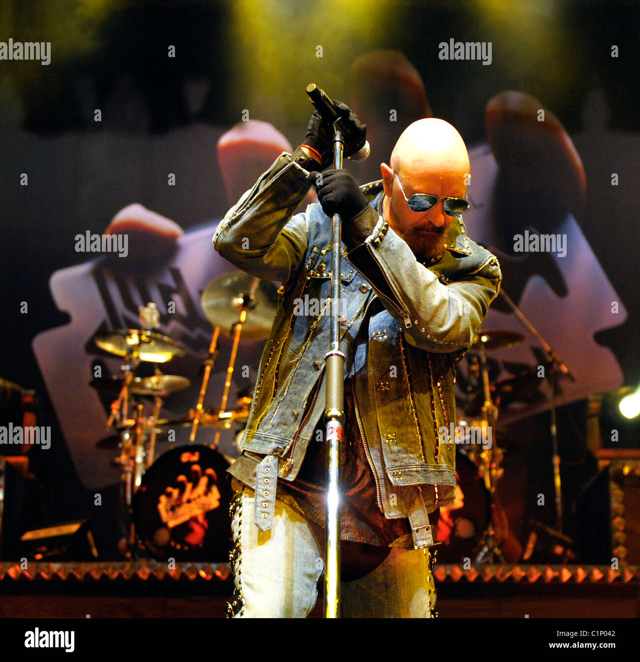 Rob Halford of Judas Priest performing live at the Molson Amphitheatre ...