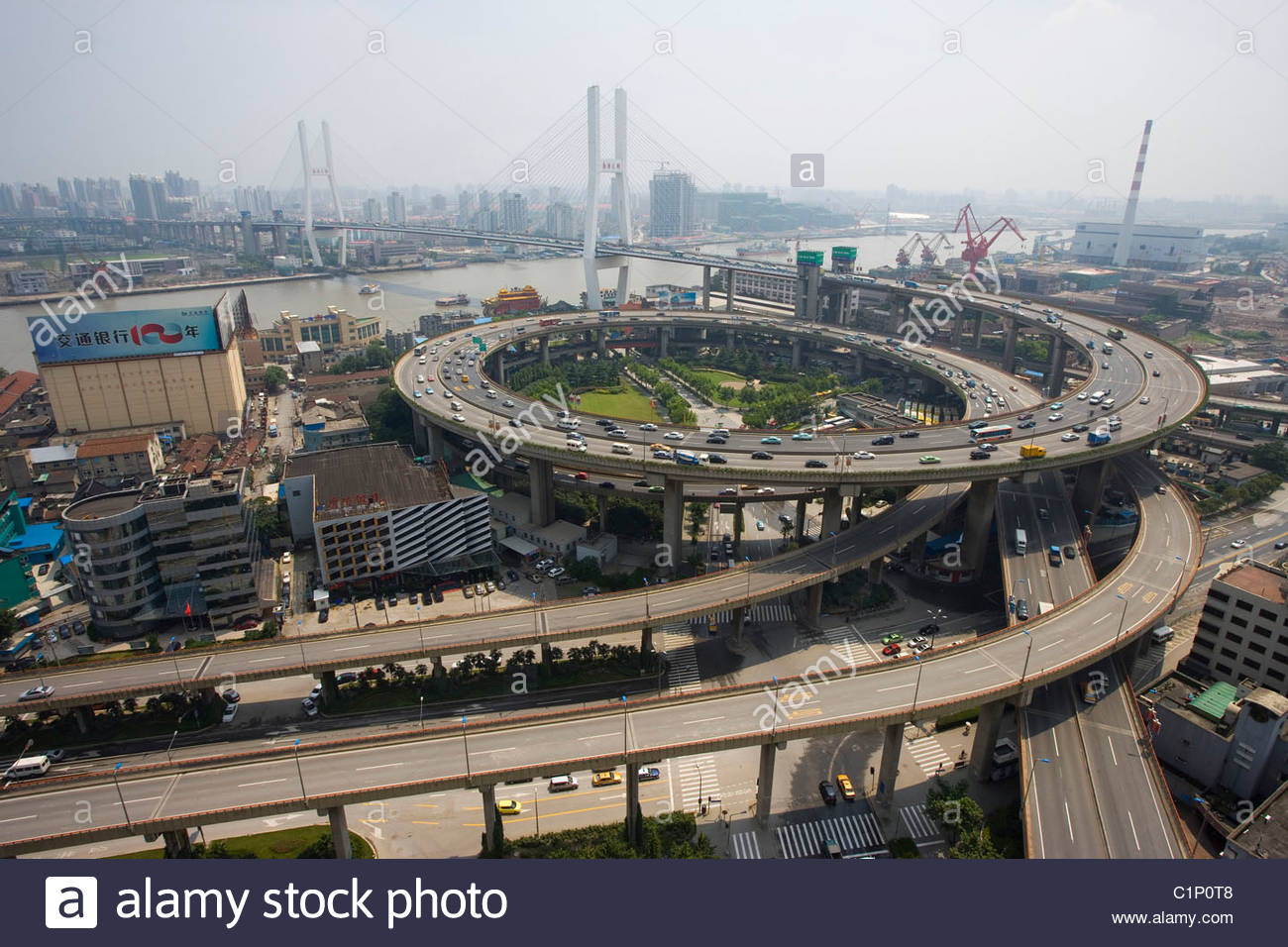 Shanghai, Nanpu Bridge Spiral Approach, Puxi, China Stock Photo ...