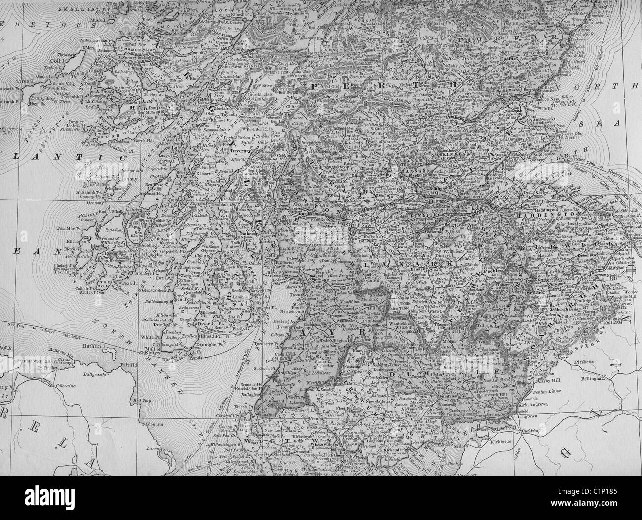 Old map of Scotland from original geography textbook, 1884 Stock Photo ...