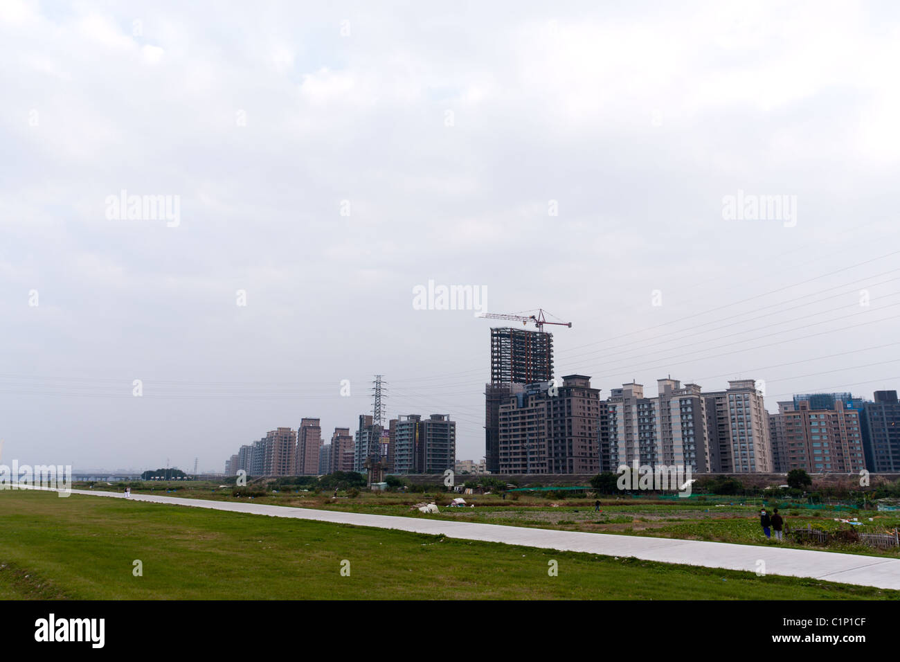 Apartment complex, group of buildings in Sanchong District, viewed from ...