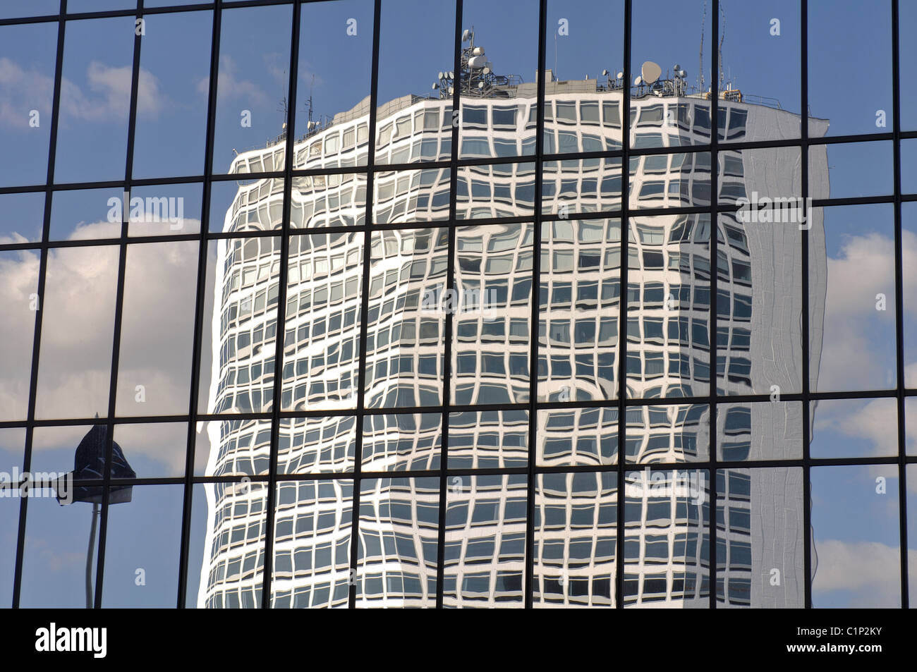 Alpha Tower reflected in Hyatt Regency hotel, Birmingham, UK Stock ...