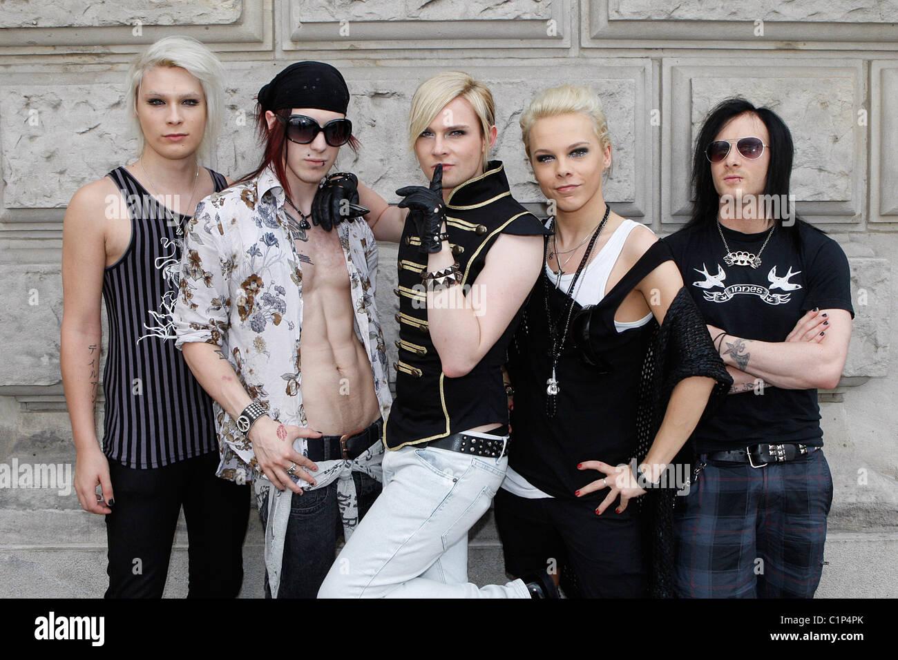 Cinema Bizarre posing outside Hotel de Rome on their way to Designer ...