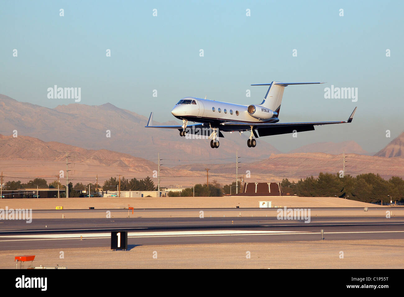 United States, Nevada, Las Vegas, international airport, plane landing ...