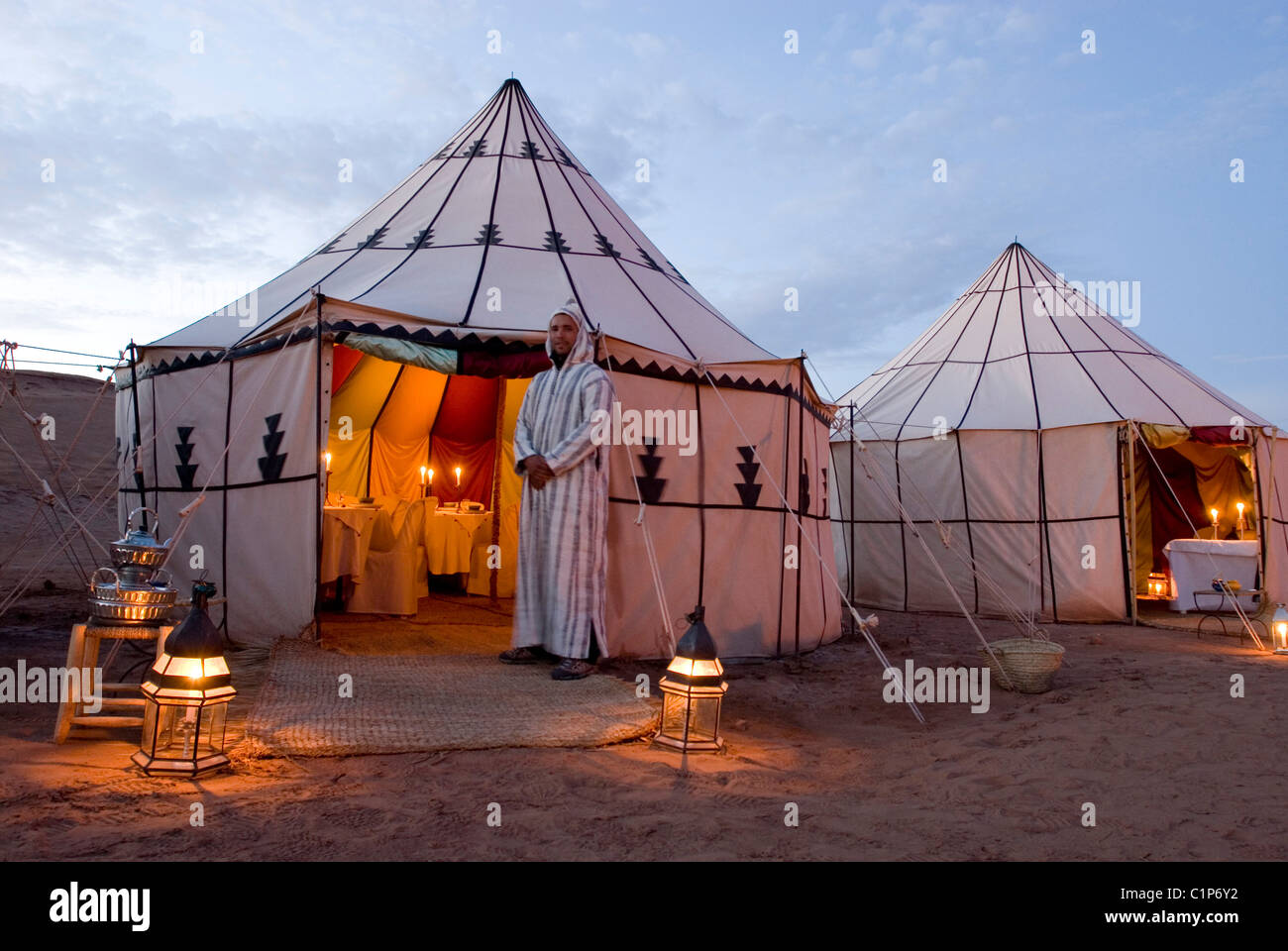 Morocco, Chigaga Dunes, Iriqui, Camp Nomade des Dunes Resort Stock ...