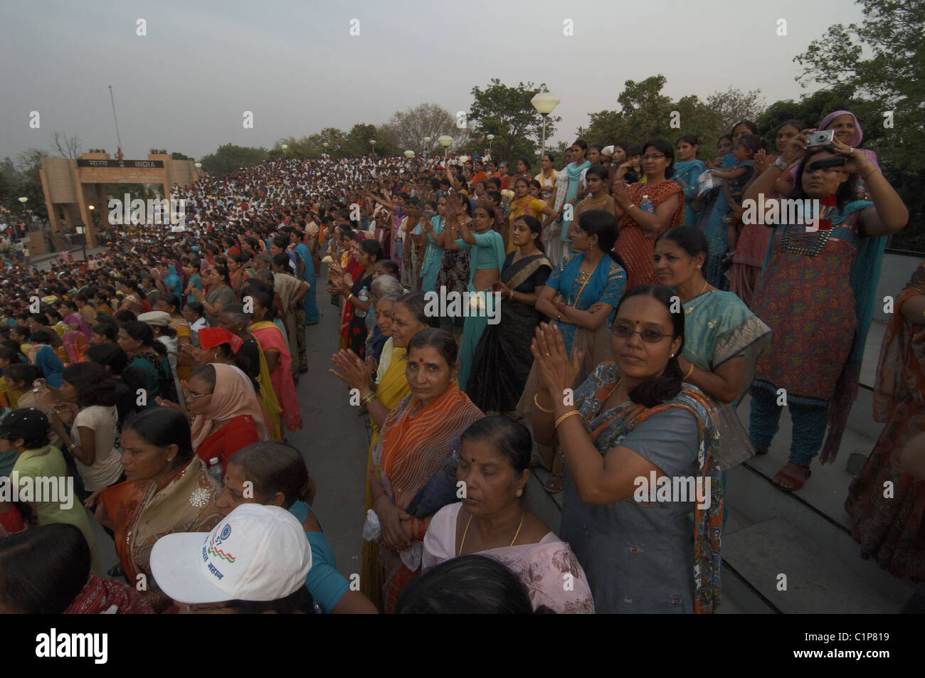 The Indian crowd at the Pakistan/India border closing ceremony at Wagah ...