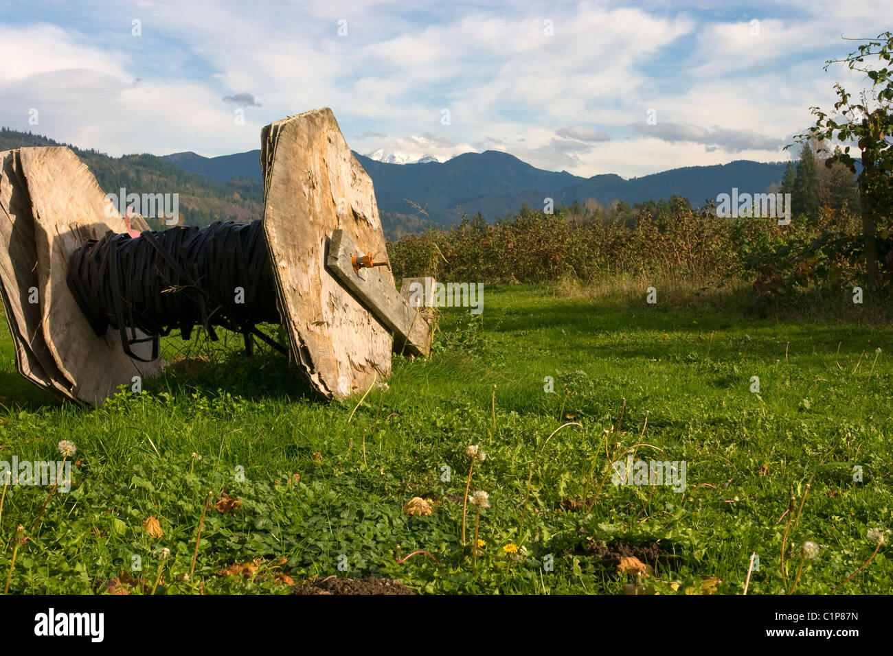 Old farm equipment with cascade mountains in the background Stock Photo ...
