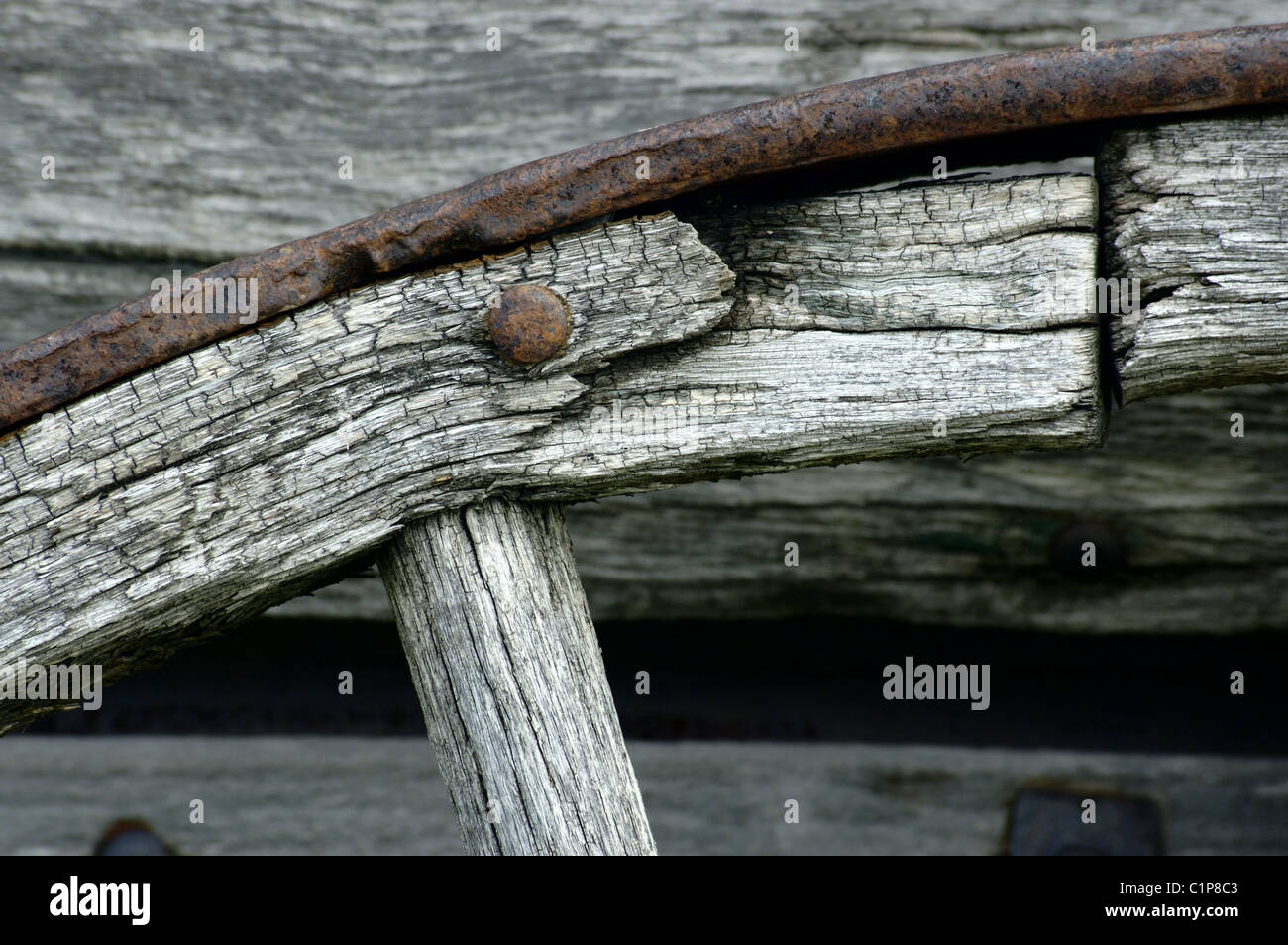 Close up of an old wagon wheel in the Drumheller area of Alberta ...