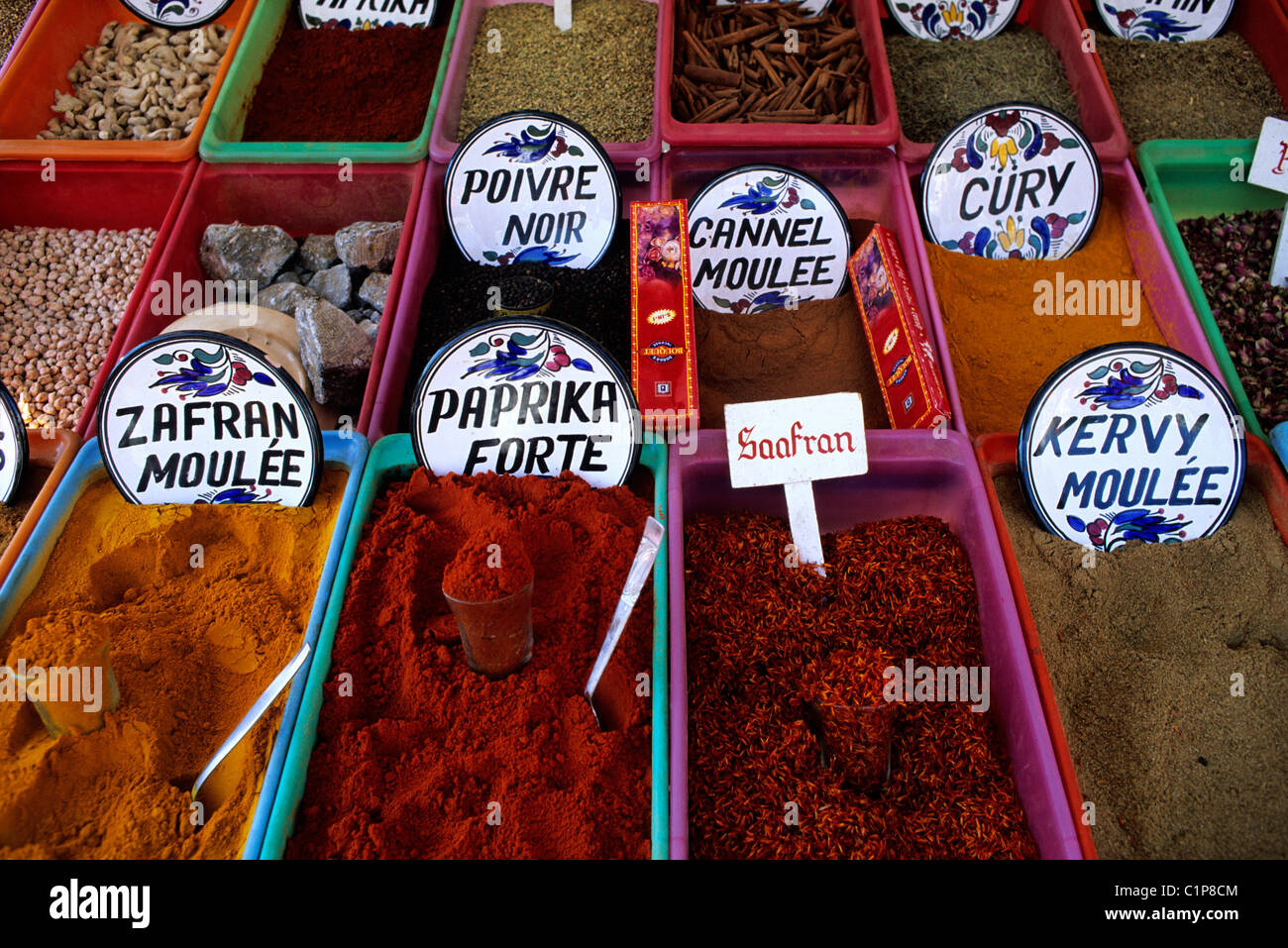 Tunisia, Nabeul, spices stand detail Stock Photo - Alamy
