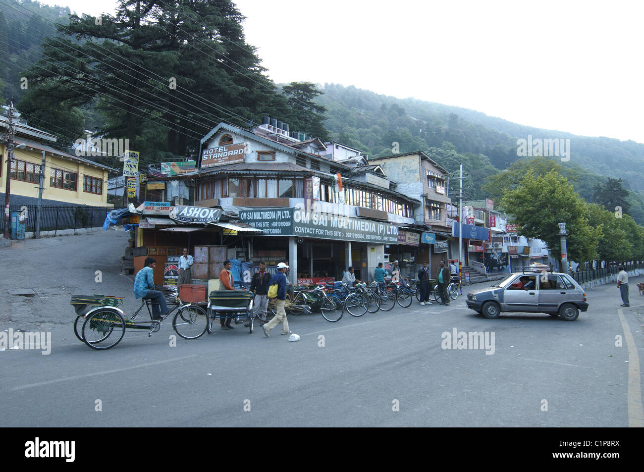 A street in the mountain lake village of Nainital in the Himalayan ...
